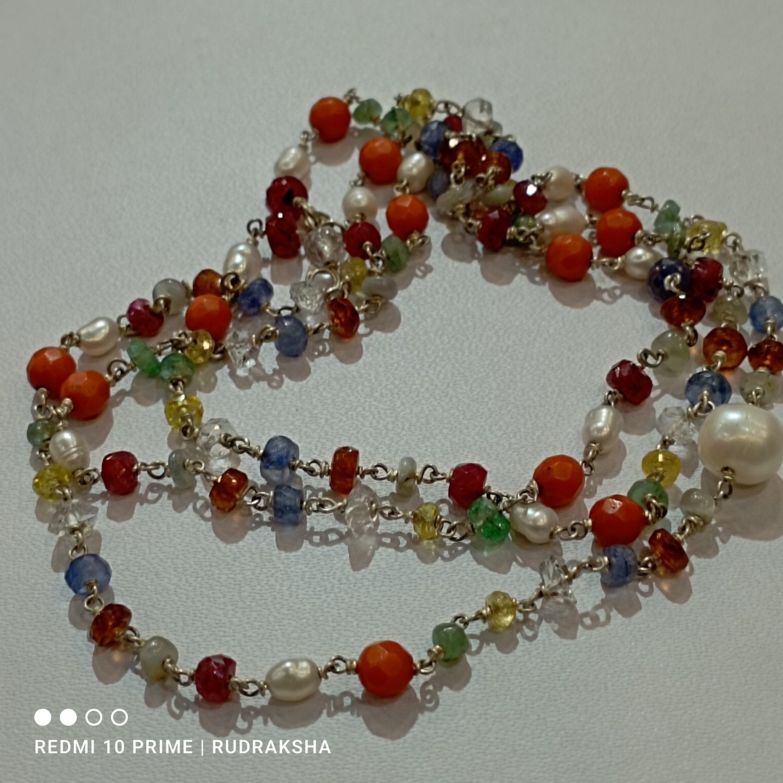 Natural Navratna Mala, Navratna Gemstone Beads Necklace, Healing Chakra ...