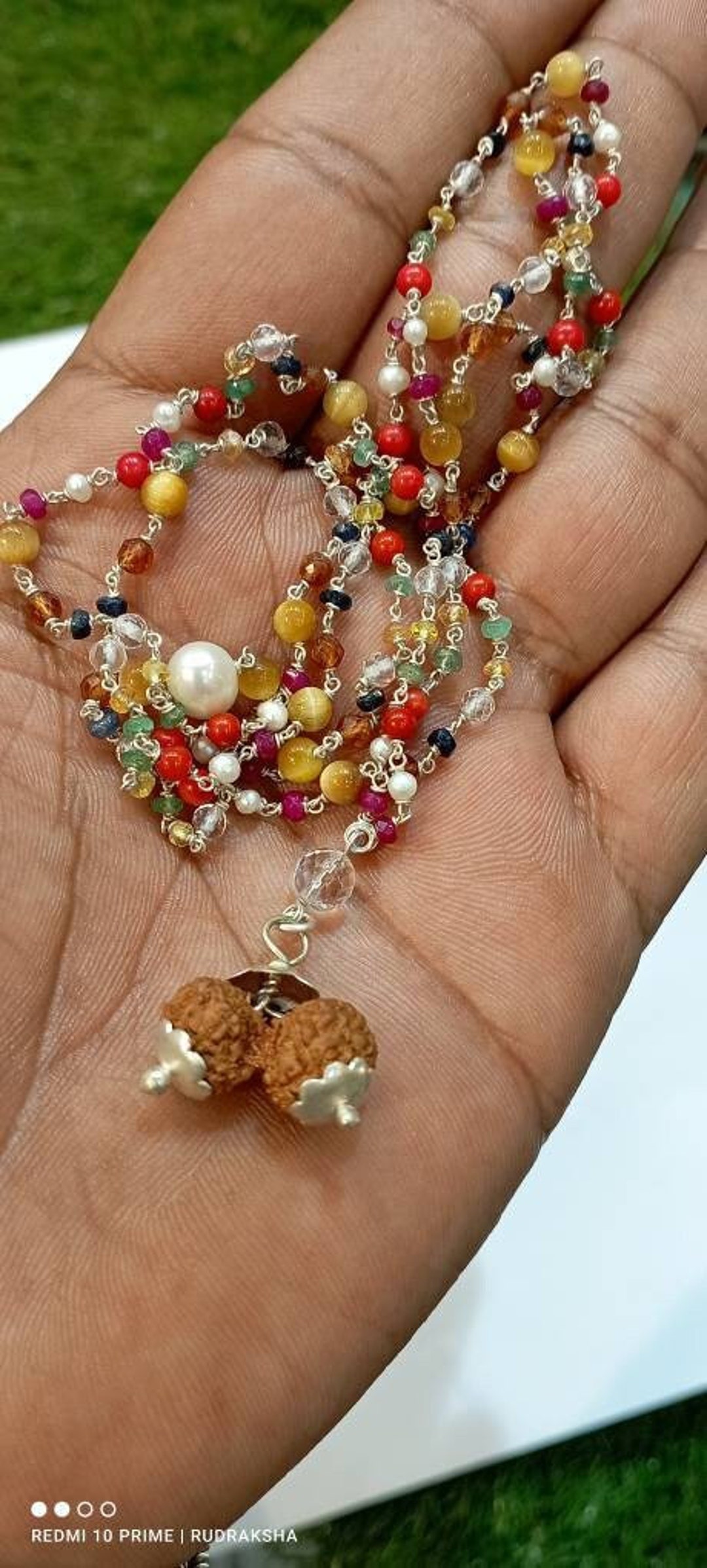 Navratan Energy Mala 925 Silver With Gaurishankar Rudraksha Nine Gems ...