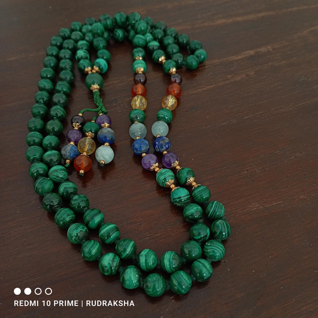 Mala Necklace, Malachite, 7 Chakra , Prayer Beads, Japa Mala, Yoga ...