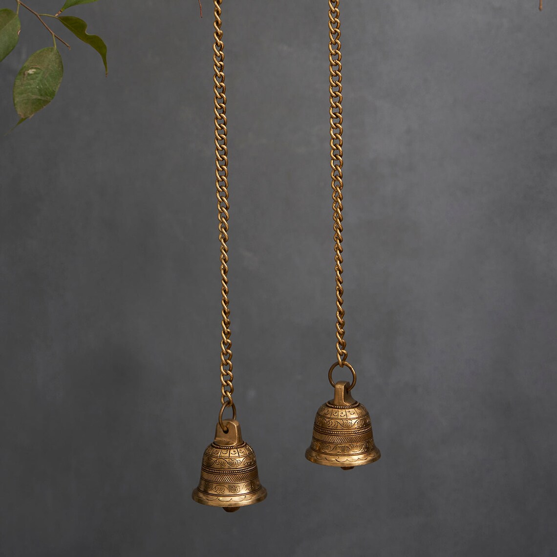 Ghanta Brass Hanging Bell, Hanging Decor, Chain for Home Temple, Door ...