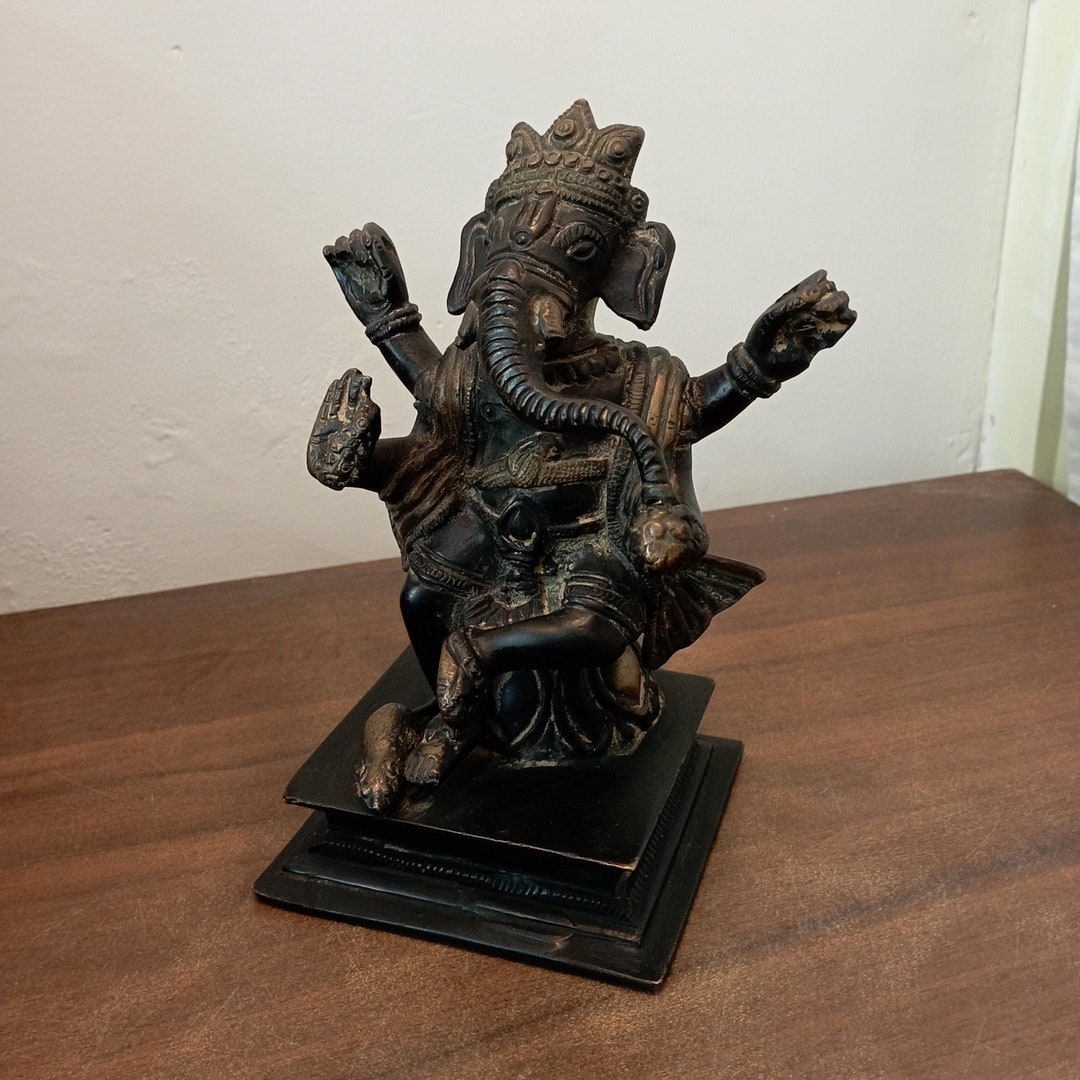 Brass Ganesha Statue: Hindu Elephant God Sculpture, Home Altar Decor ...