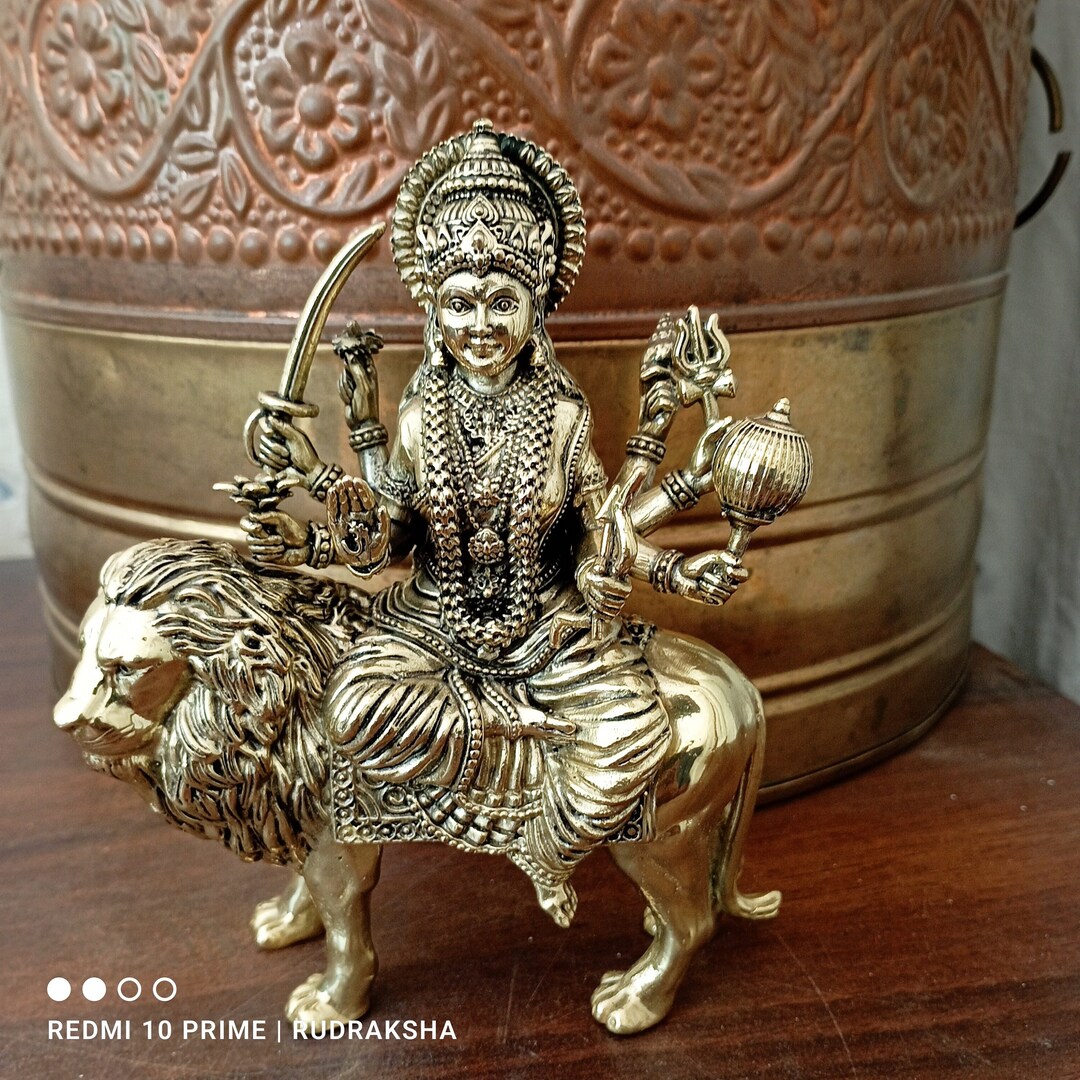 Ten-armed Mahishasuramardini Goddess Durga Brass Statue Activated ...