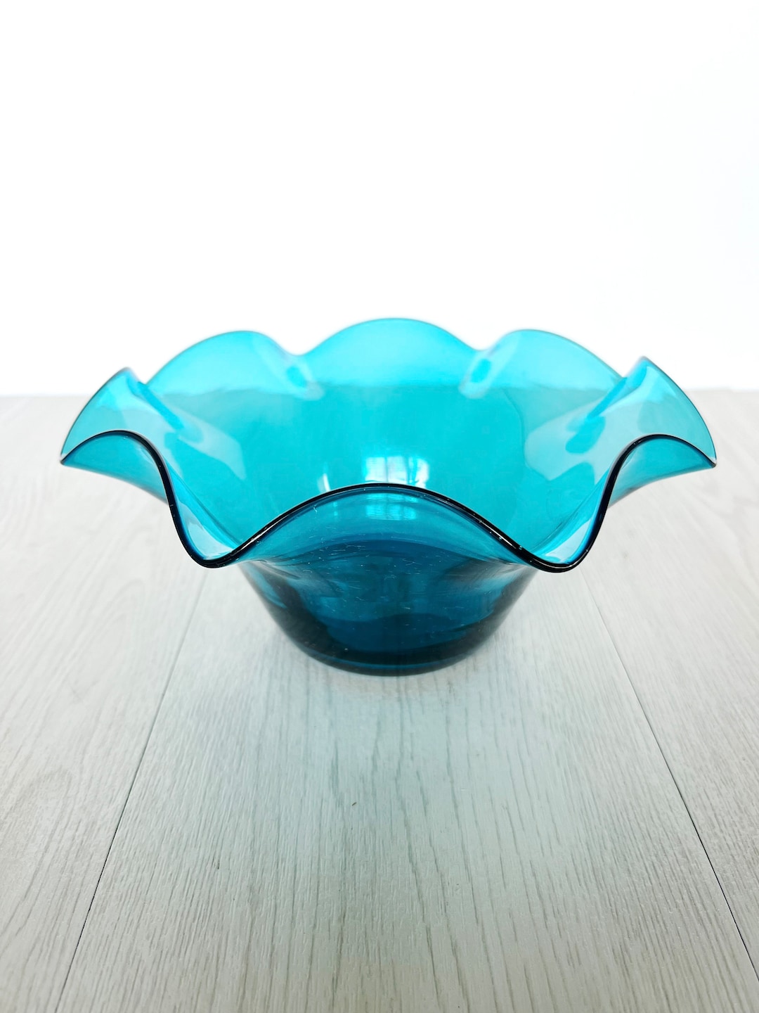 Blenko Art Blue Ruffled Edge Blue Bowl Hand Blown - Etsy