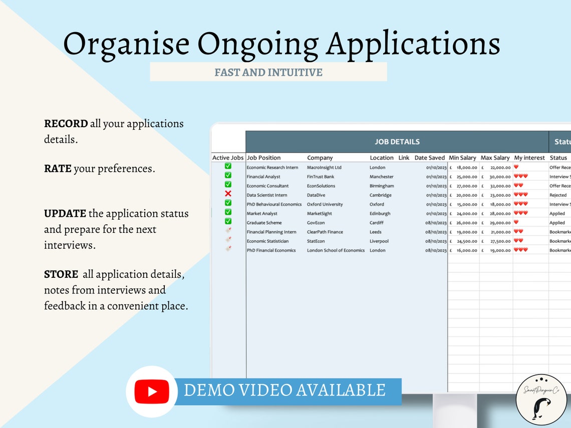 Job Application Tracker Career Progress Monitor Interview Organizer ...