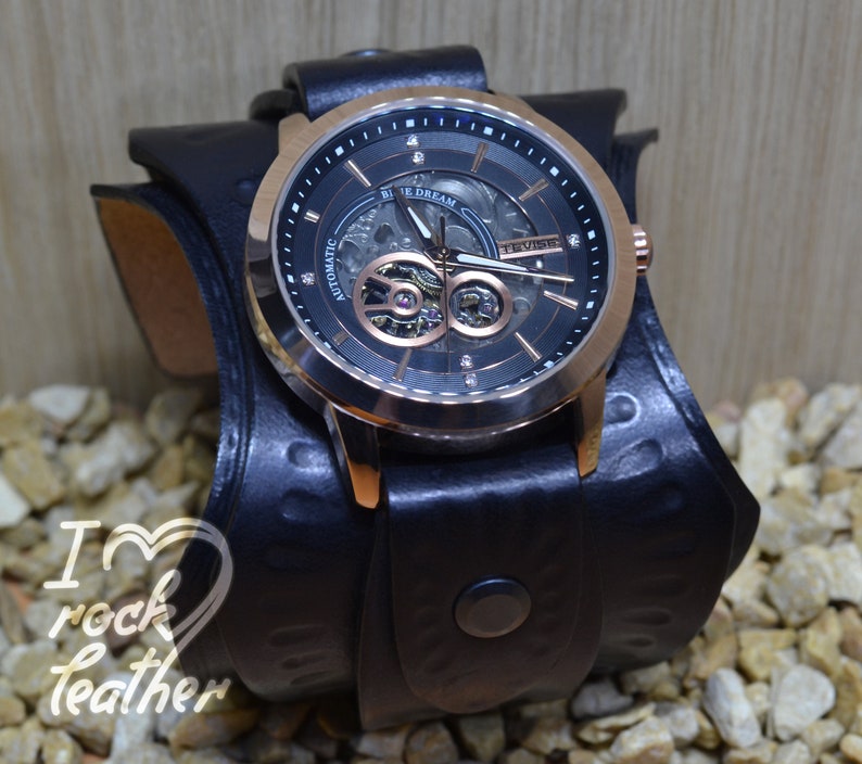 Leather Cuff Watch, Skull Watch, Skeleton Watch, Personalized Leather ...