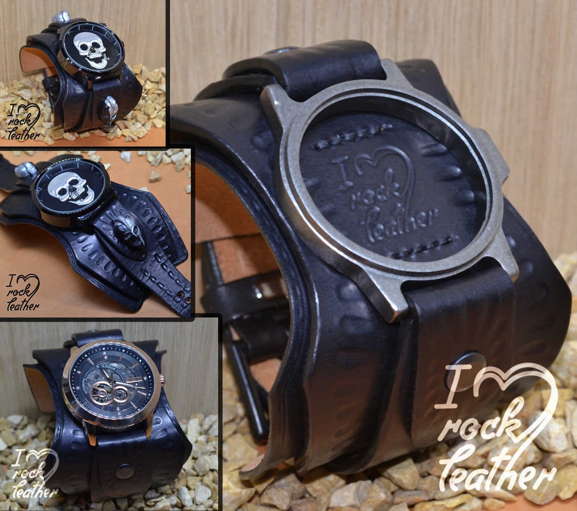 Leather Cuff Watch, Skull Watch, Skeleton Watch, Personalized Leather ...