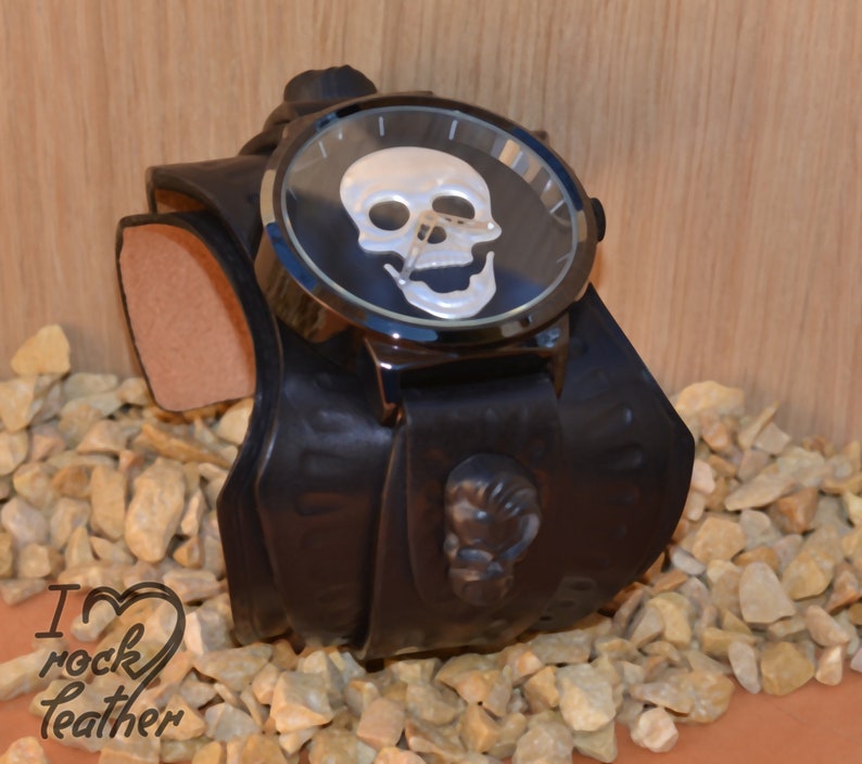 Leather Cuff Watch, Skull Watch, Skeleton Watch, Personalized Leather ...