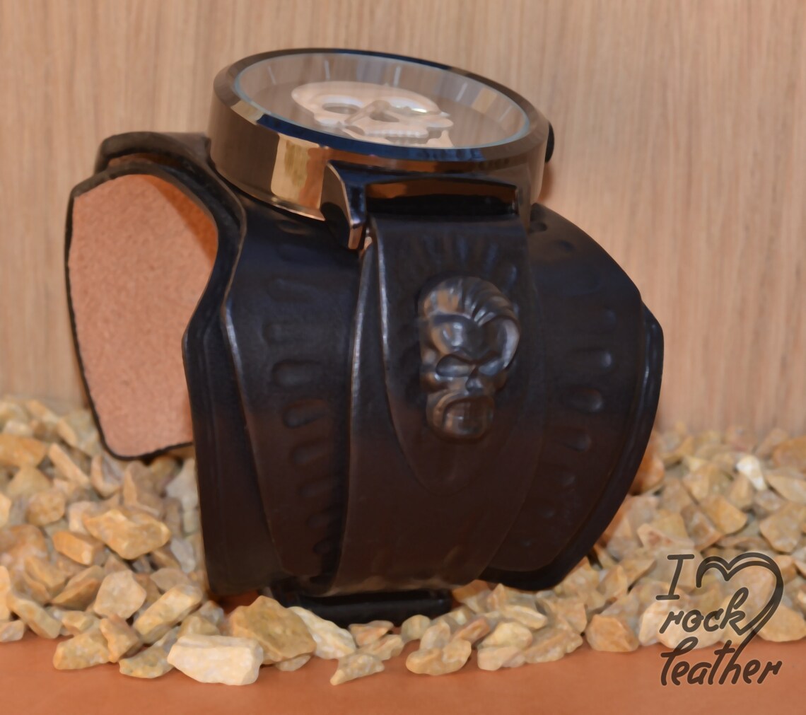 Leather Cuff Watch, Skull Watch, Skeleton Watch, Personalized Leather ...