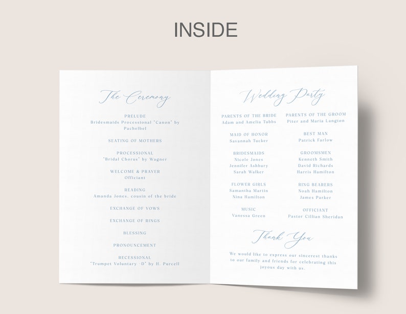 Dusty Blue Bi-fold Wedding Program Template 4 Pages Monogram - Etsy