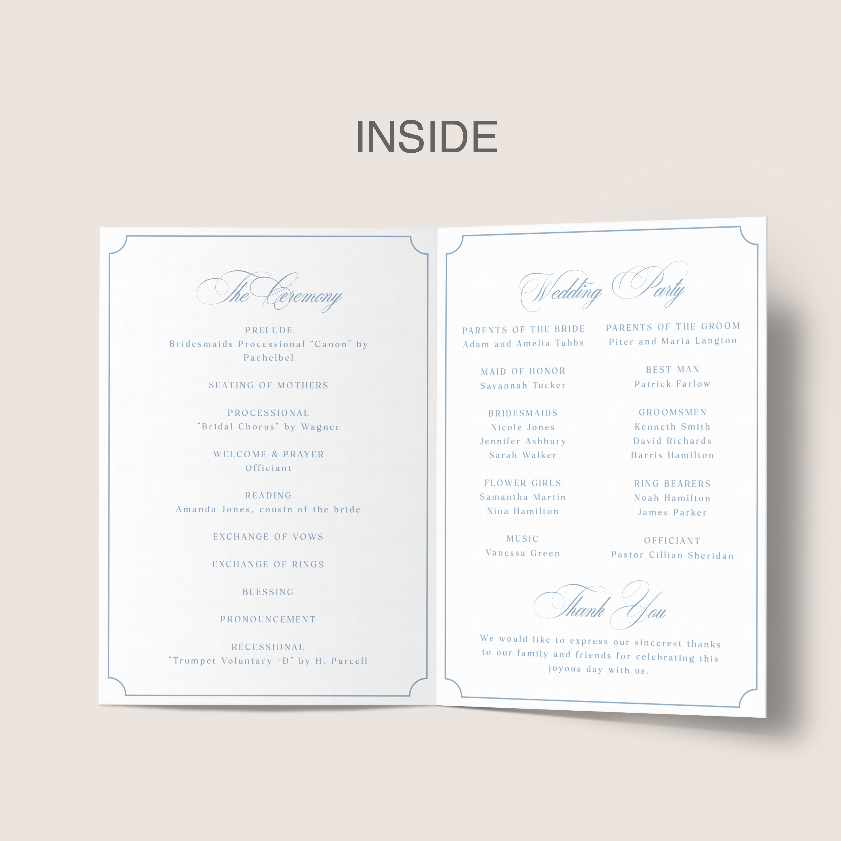 Vintage Bi-fold Wedding Program Template Initial Crest, Dusty Blue 4 ...