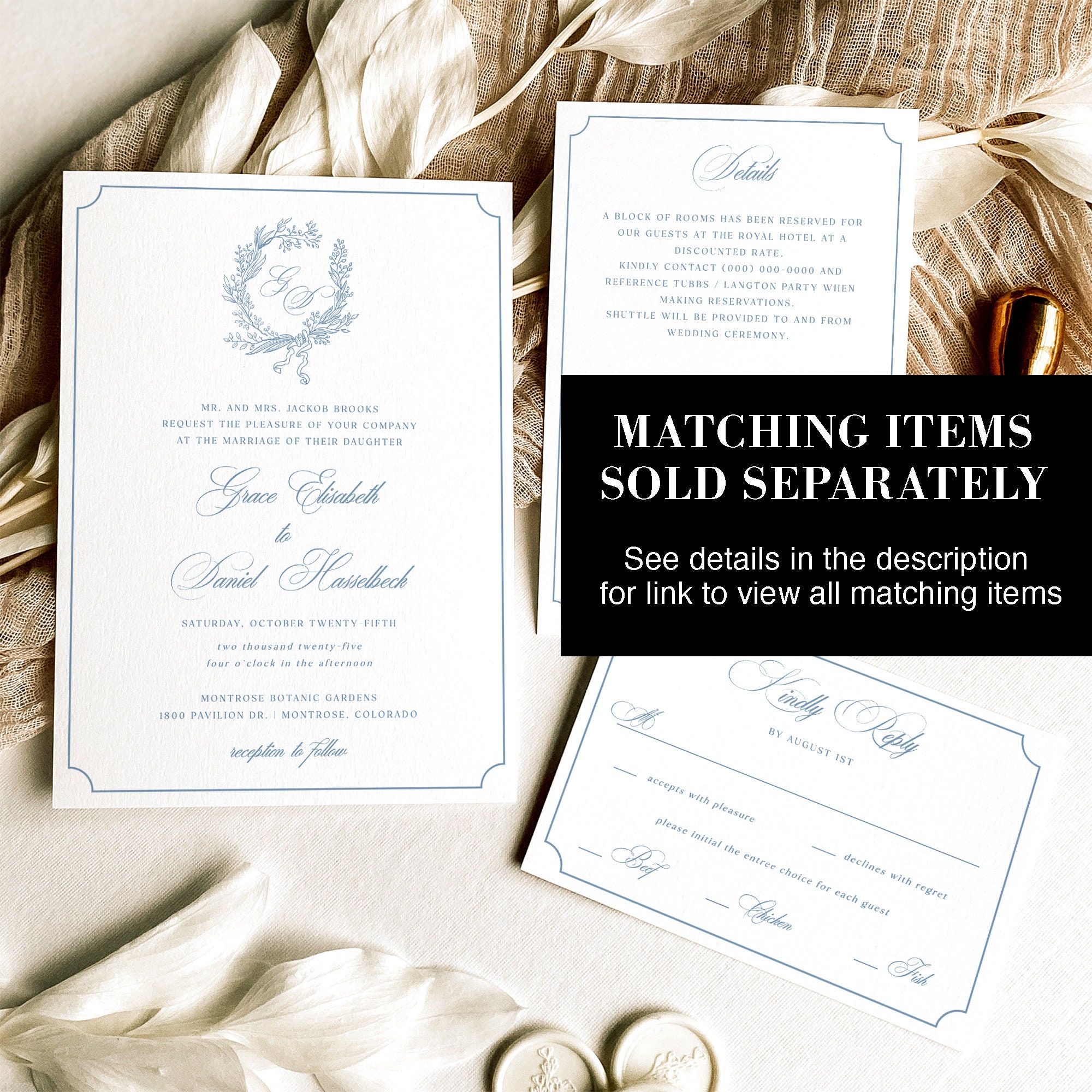 Vintage Bi-fold Wedding Program Template Initial Crest, Dusty Blue 4 ...