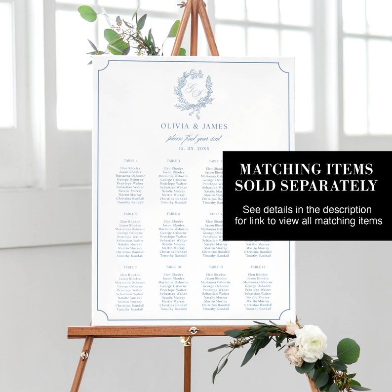Vintage Bi-fold Wedding Program Template Initial Crest, Dusty Blue 4 ...