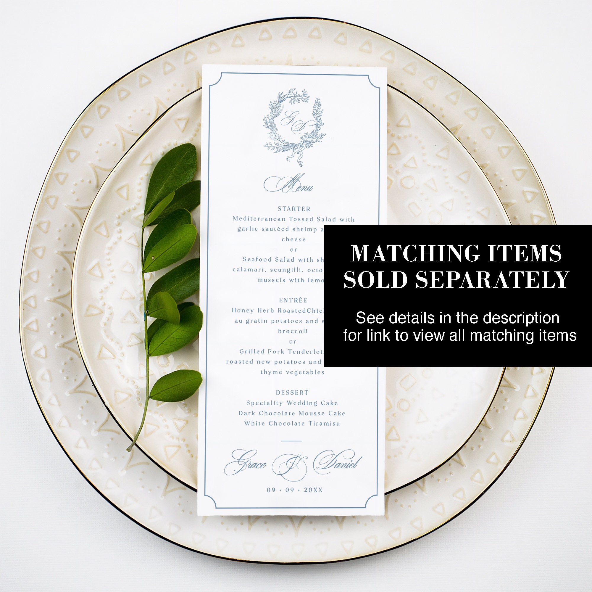 Vintage Bi-fold Wedding Program Template Initial Crest, Dusty Blue 4 ...