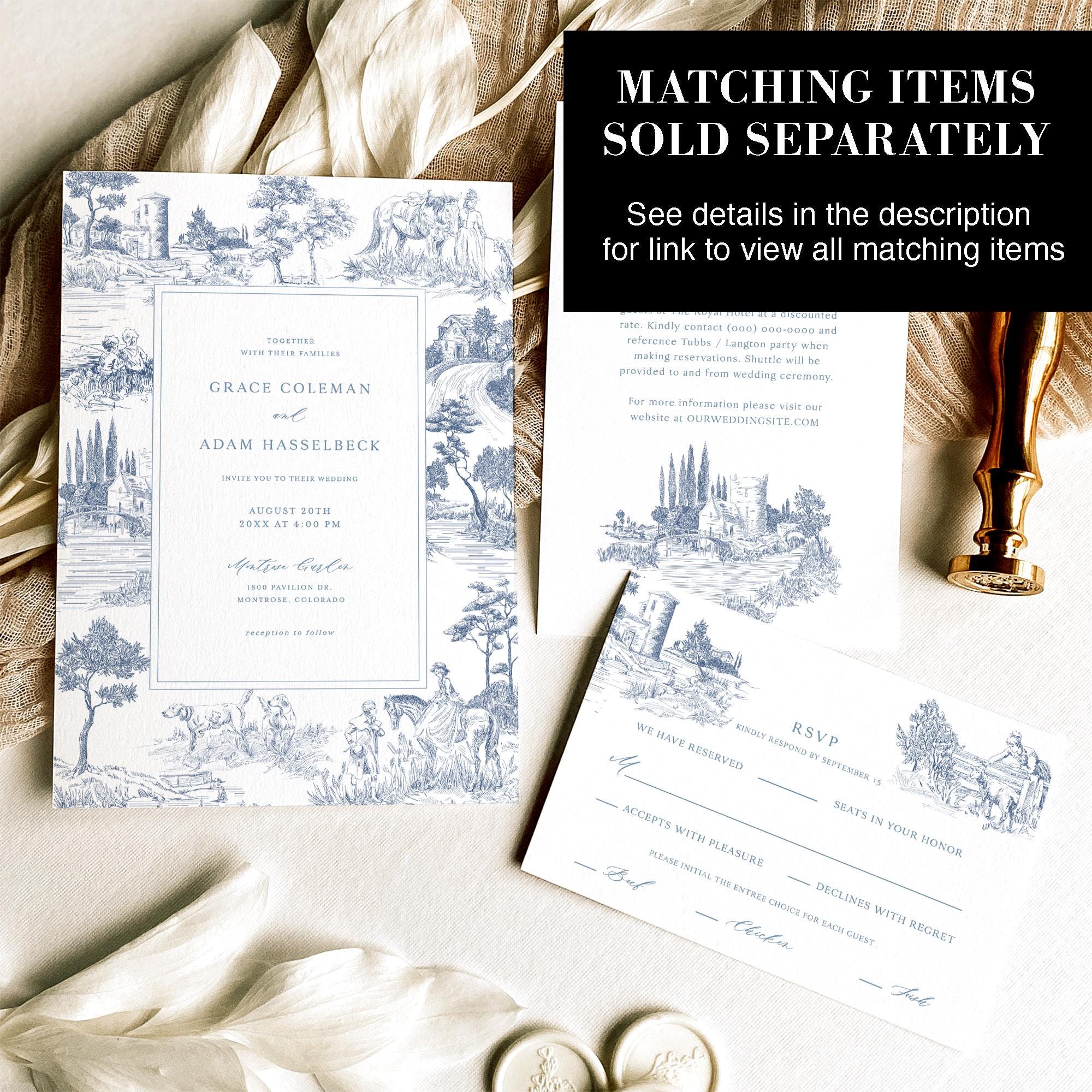 Toile Wedding Invitation Template With Frame Classic Dusty Blue Elegant ...