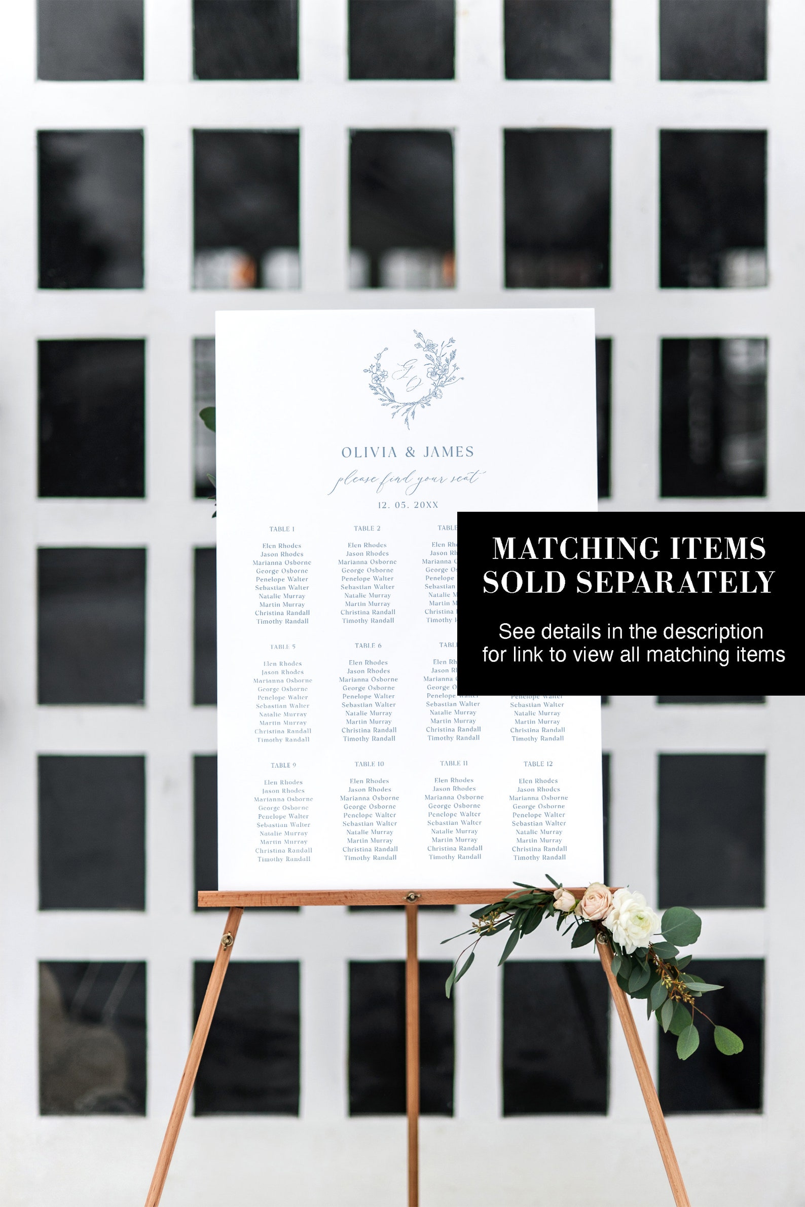 Dusty Blue Bi-fold Wedding Program Template 4 Pages Monogram - Etsy