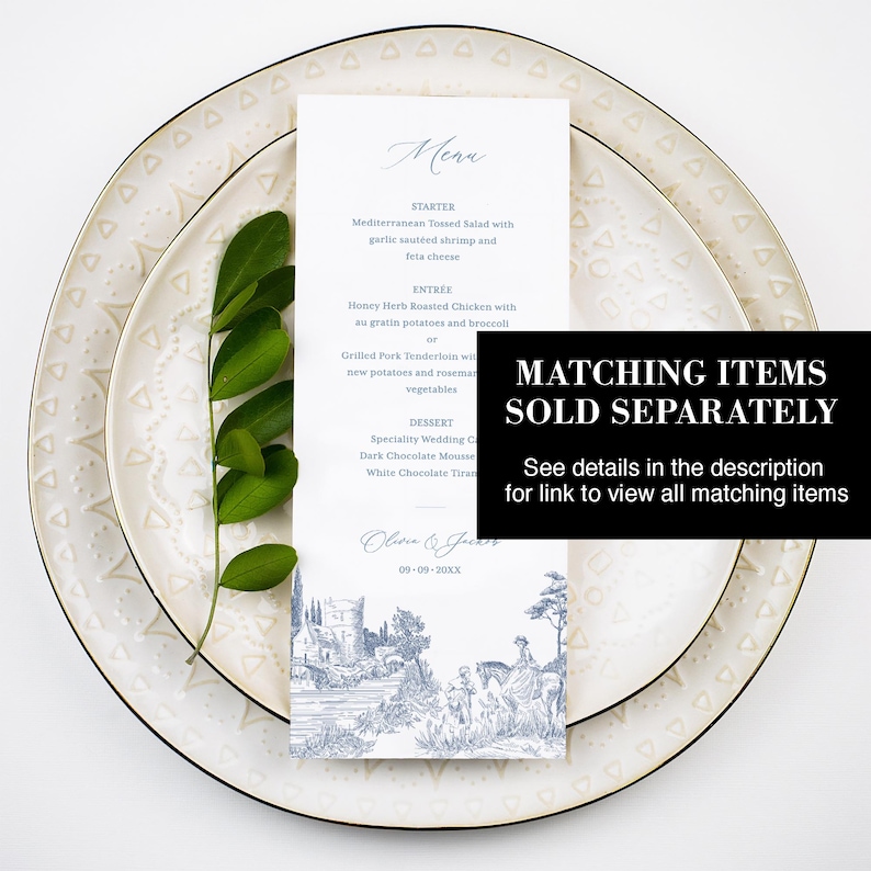 Toile Wedding Invitation Suite Template Dusty Blue Invite Details Rsvp ...