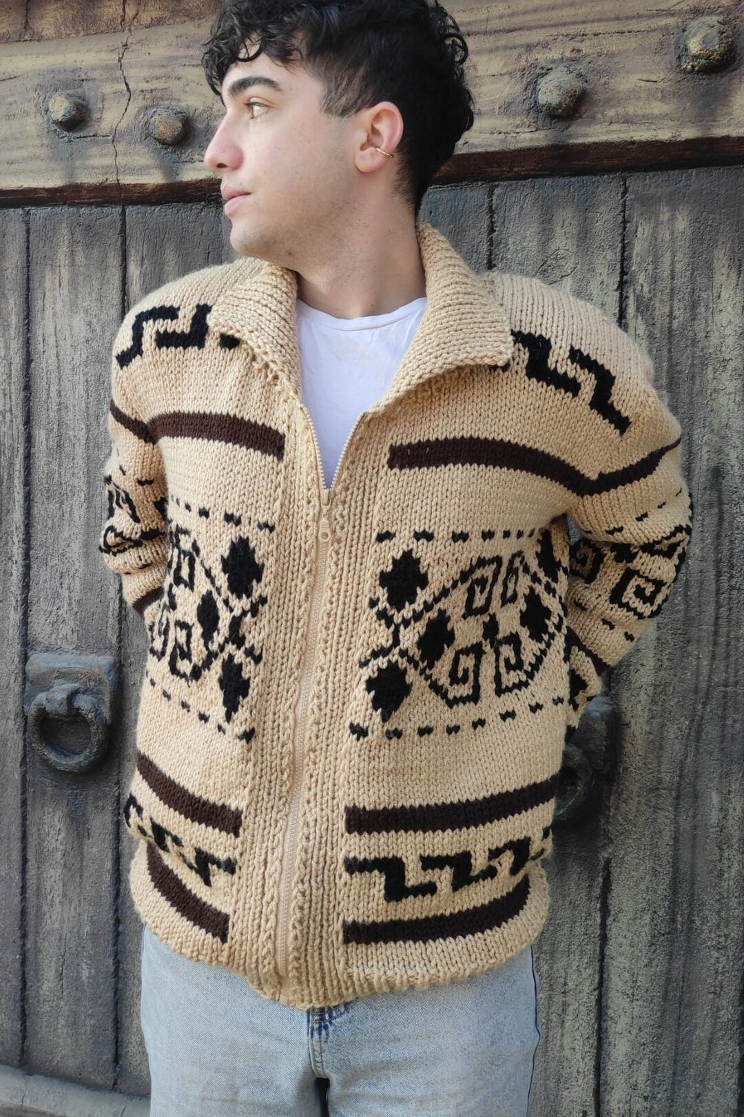 Big Lebowski Cardigan Dude Style Sweater Hand Knit Wool Cowichan Style ...