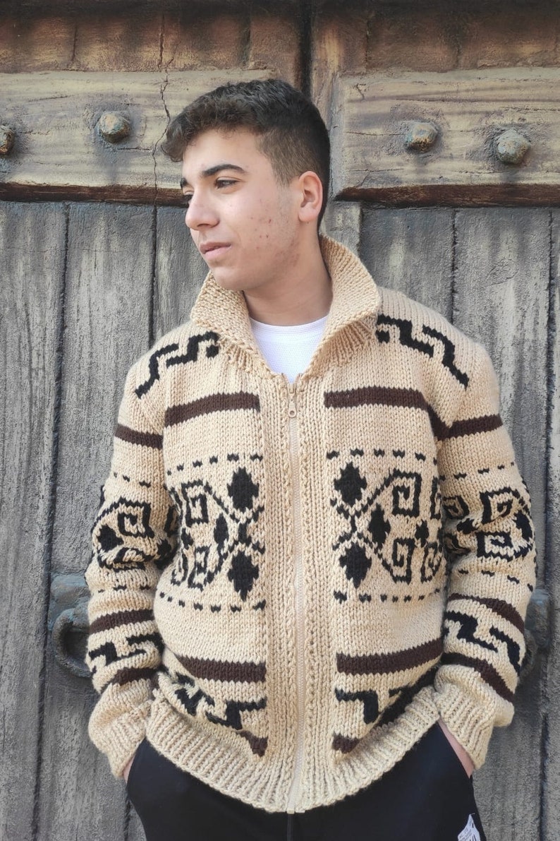 Big Lebowski Cardigan Dude Style Sweater Hand Knit Wool Cowichan Style ...