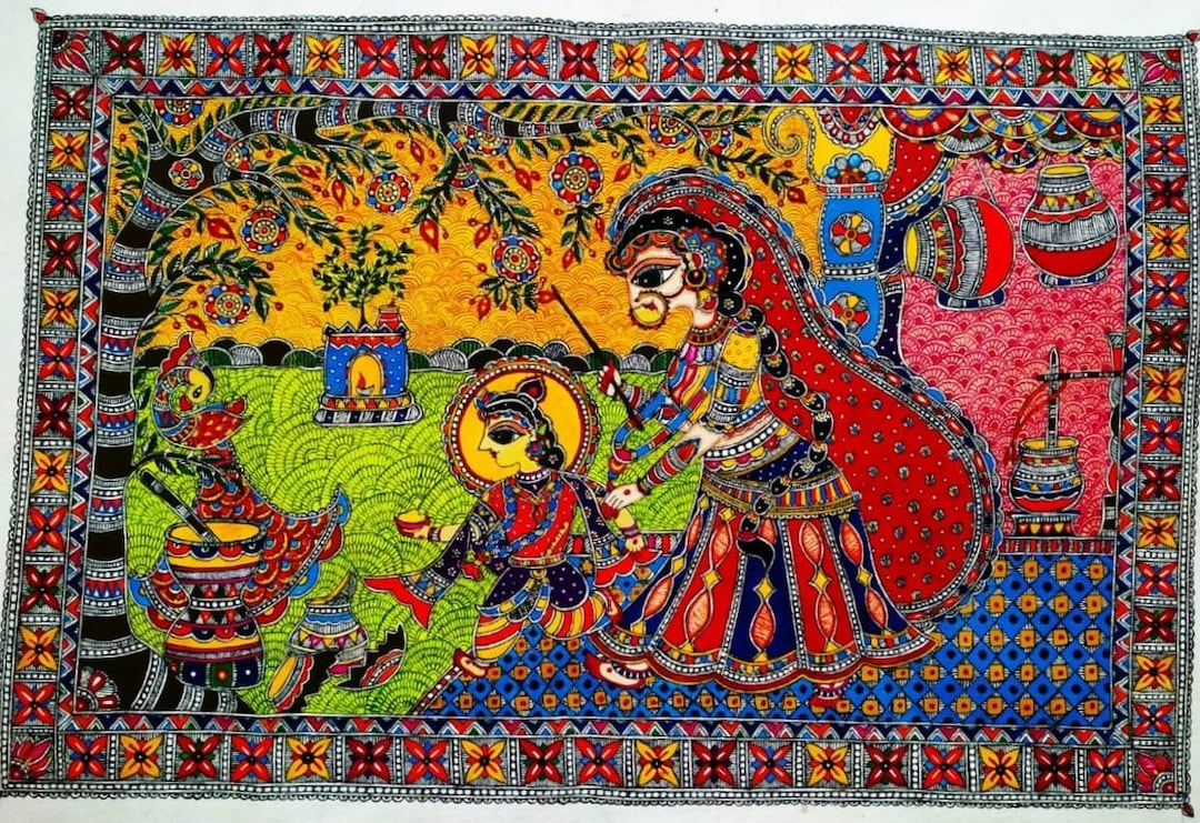 Damodar Leela in Mithila Painting Size L28 Inches X W19 Inches Original ...