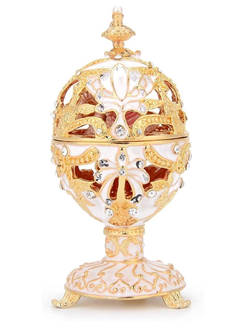 Faberge Replica Type Egg With Cut Outs and Swan Trinket in the Middle ...