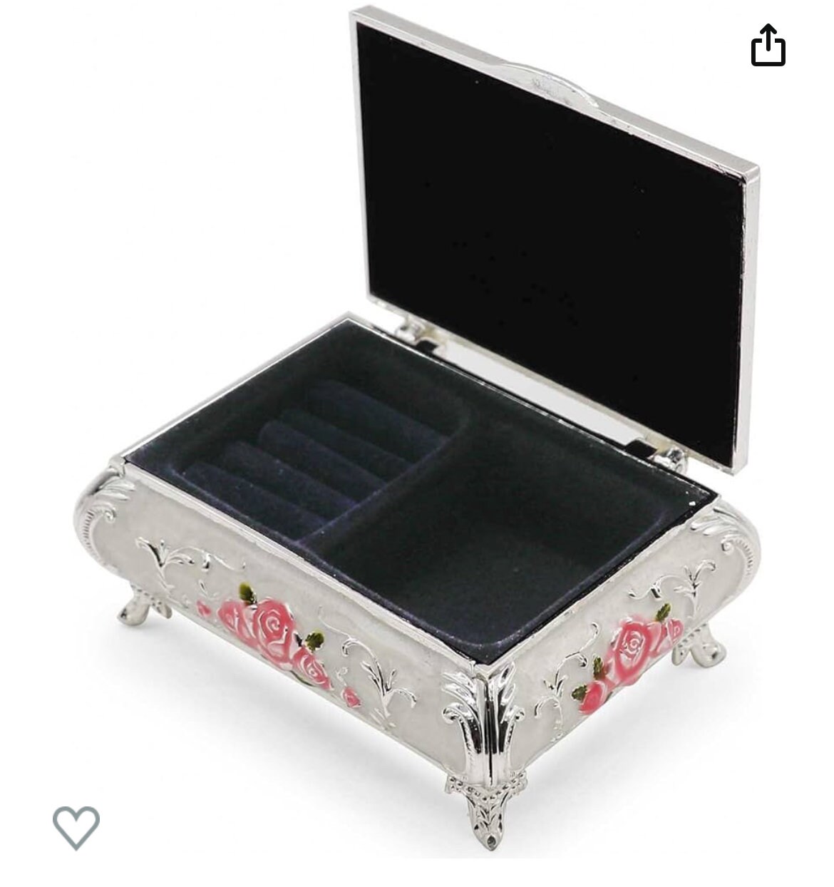 Pink Rose and White Jewelry Box. It Has a Black Velvet Interior. It ...