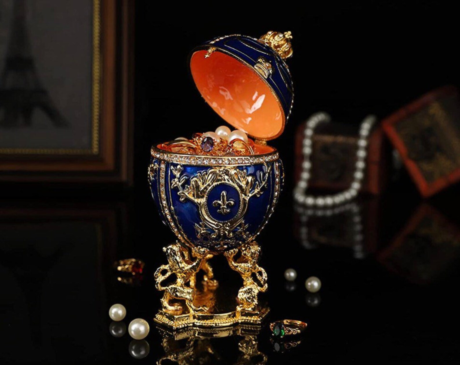 Royal Regal Color Looking New Faberge Type Imperial Egg. This is a Navy ...
