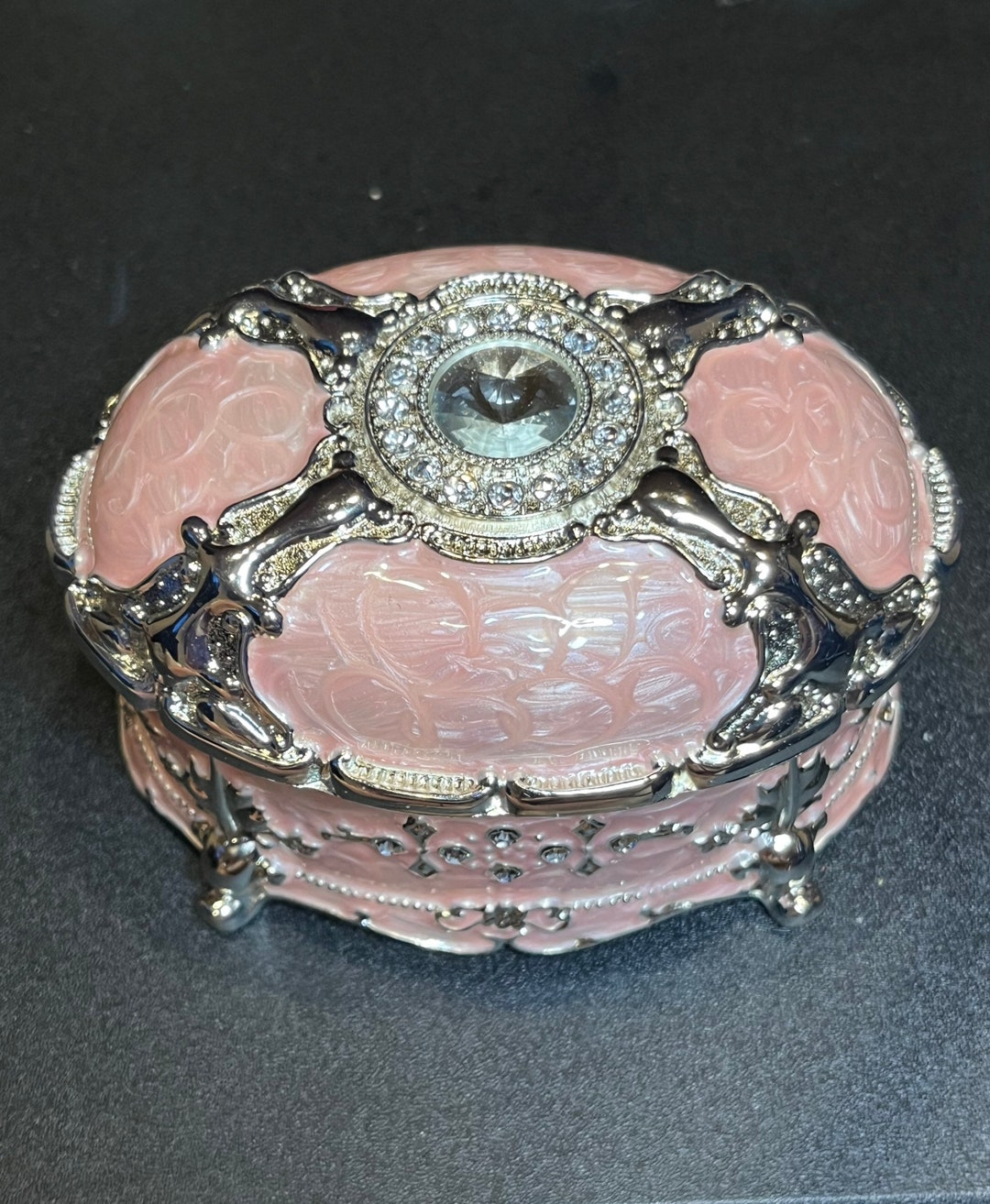 BIG Princess Vintage New Faberge Unique Jewelry Box Silver Crystal ...