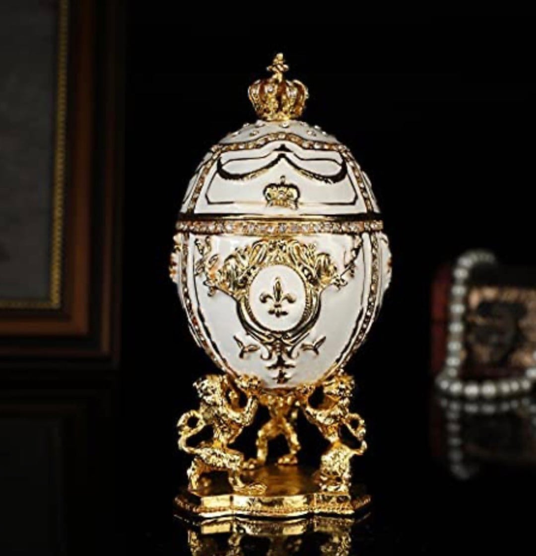 Imperial Coronation Royal Egg. This is Crisp White It Opens for Jewelry ...