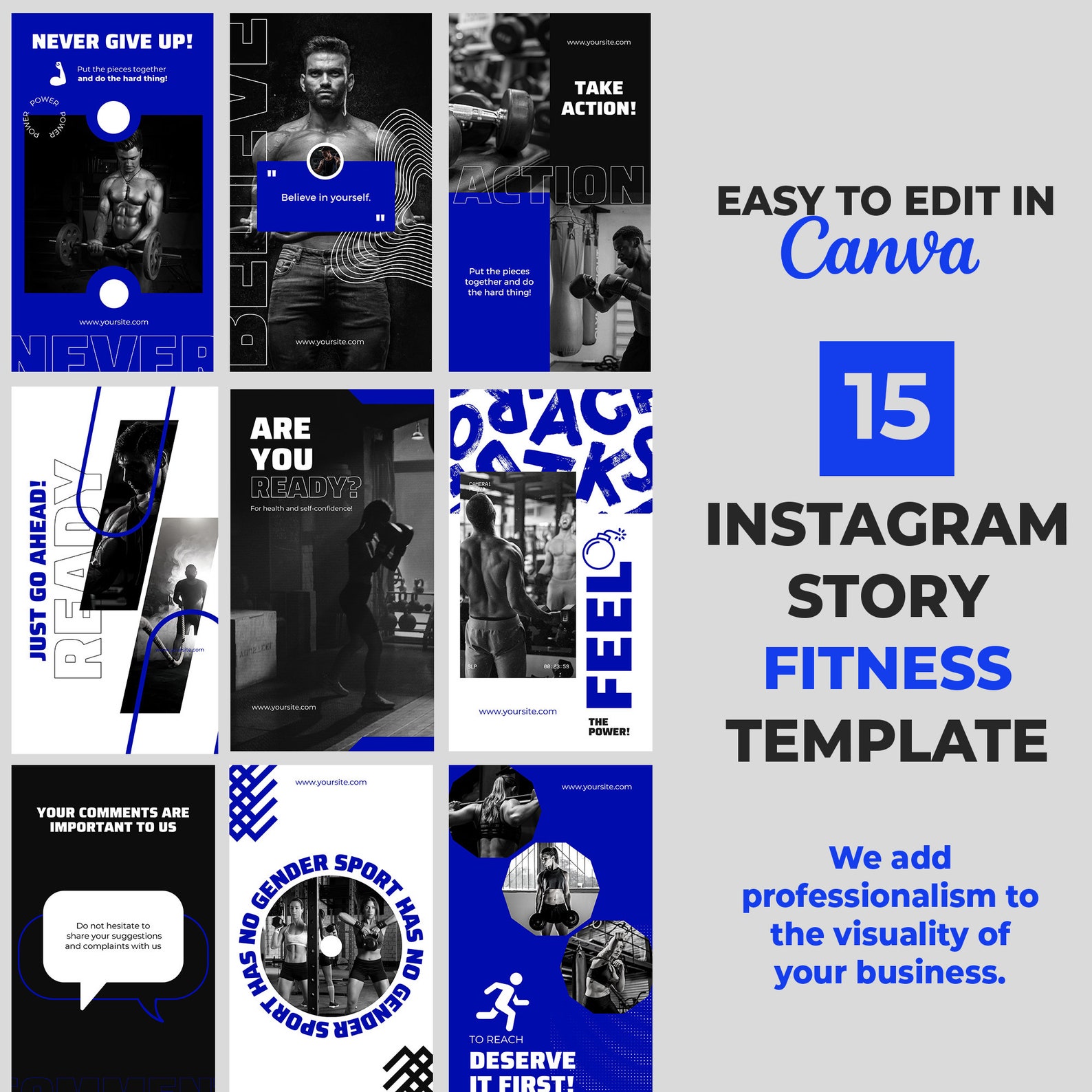 15 Fitness Instagram Story Templates Canva Social Media Story for Gyms ...