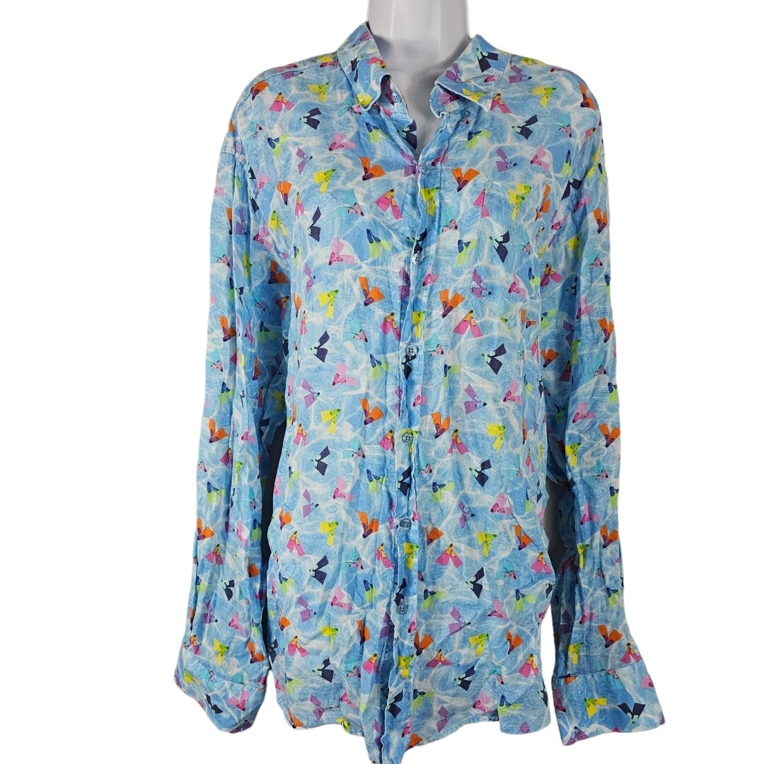 XL Micheals Blue Button up Swim Flappers Unique Plus Size Top - Etsy