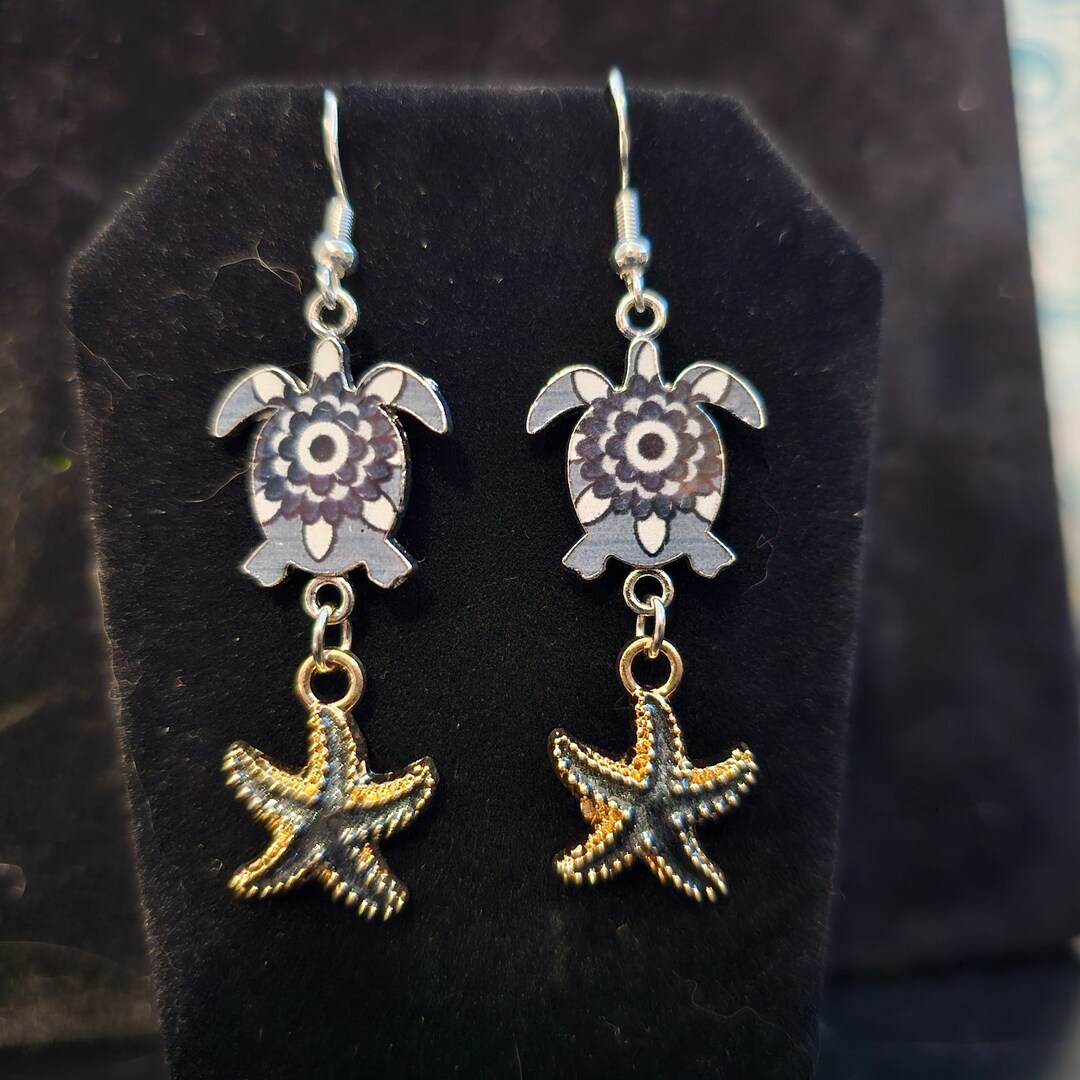 New Sea Turtle Star Fish Ocean Theme Handmade Charm Earrings - Etsy