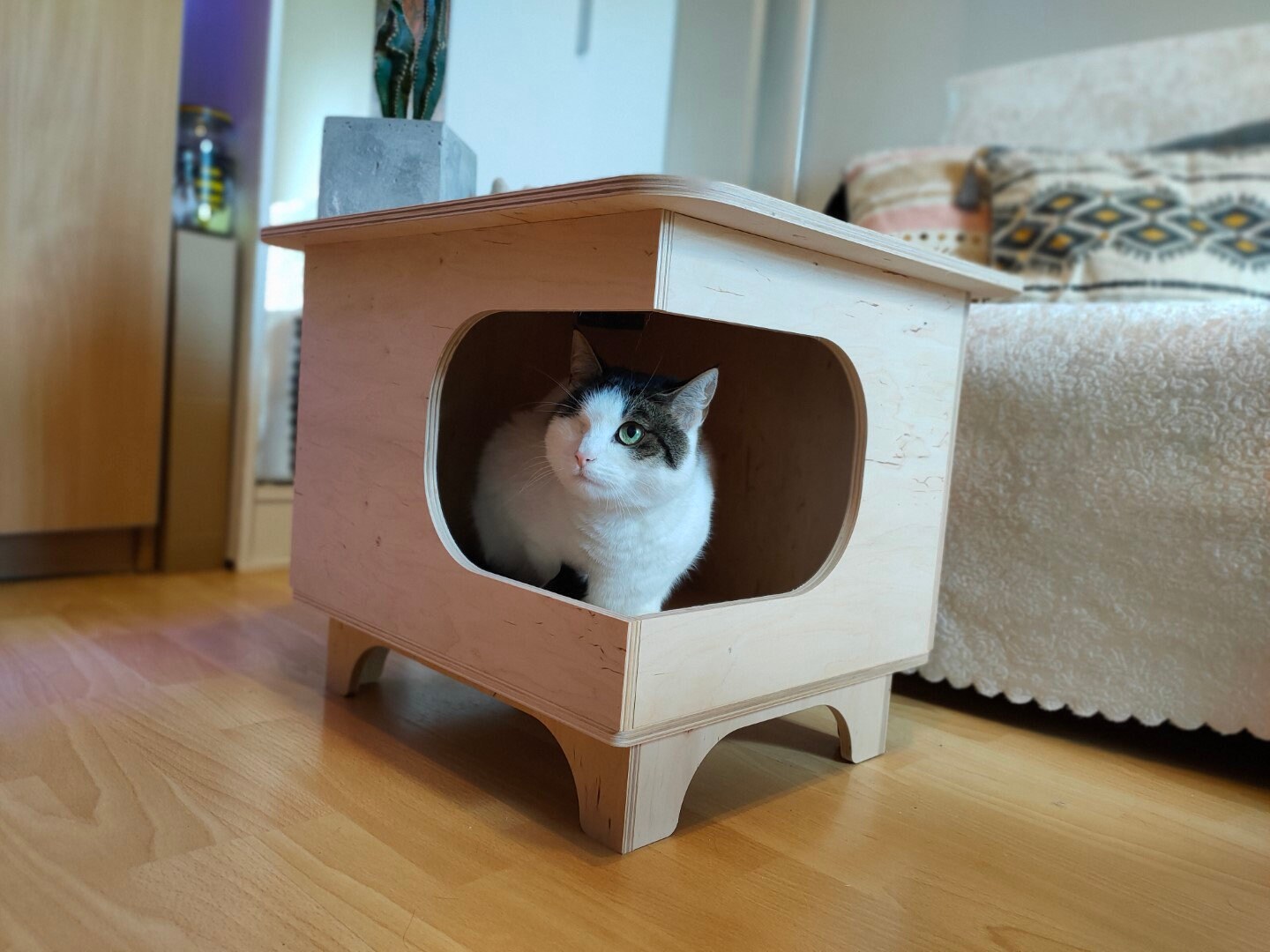 Wooden Cat House, Nightstand, Bedside Table, Multiple Colors Available ...