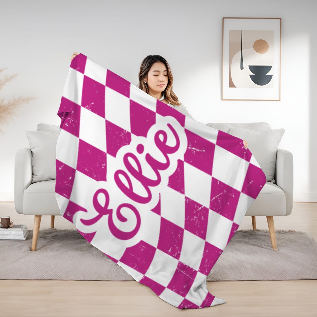 Personalized CHECKER Pattern in Vintage Rustic Style Blanket With Name ...