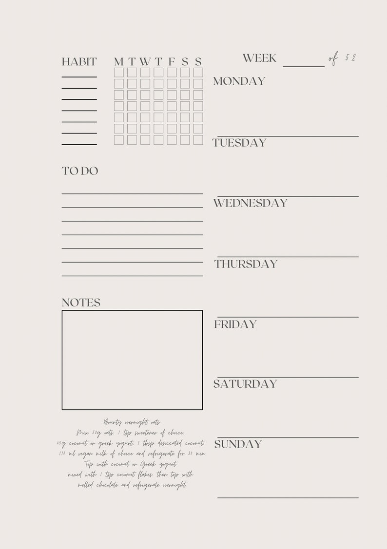 Full Version of Printable Productivity Weekly Planner With Habit ...