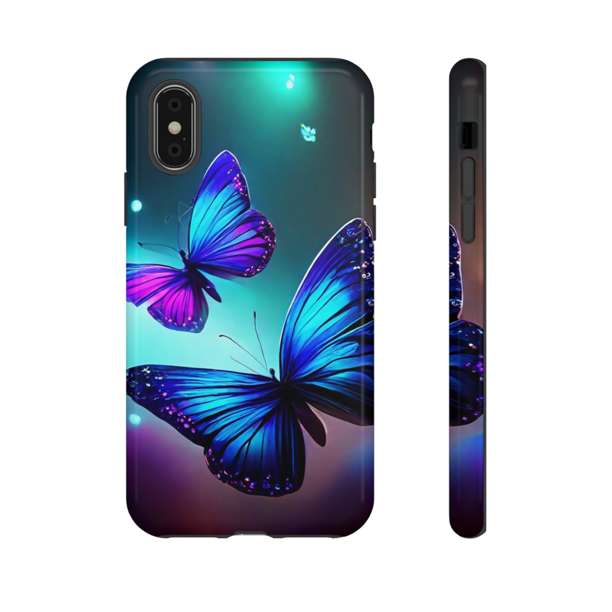 Neon Blue and Purple Butterflies Tough Phone Cases, Butterfly Lovers ...