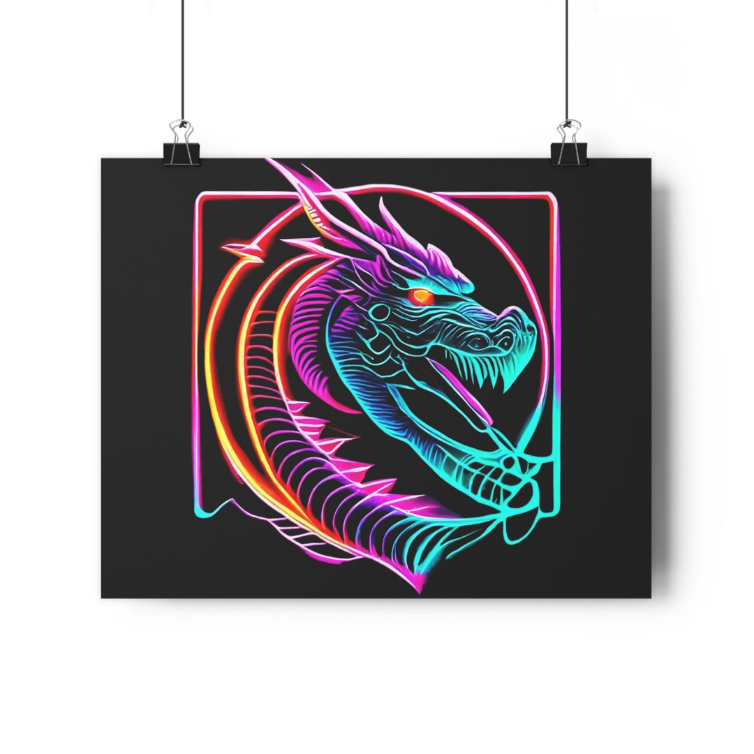 Neon Dragon Premium Poster, Vibrant Art Print, Neon Artwork, Neon ...