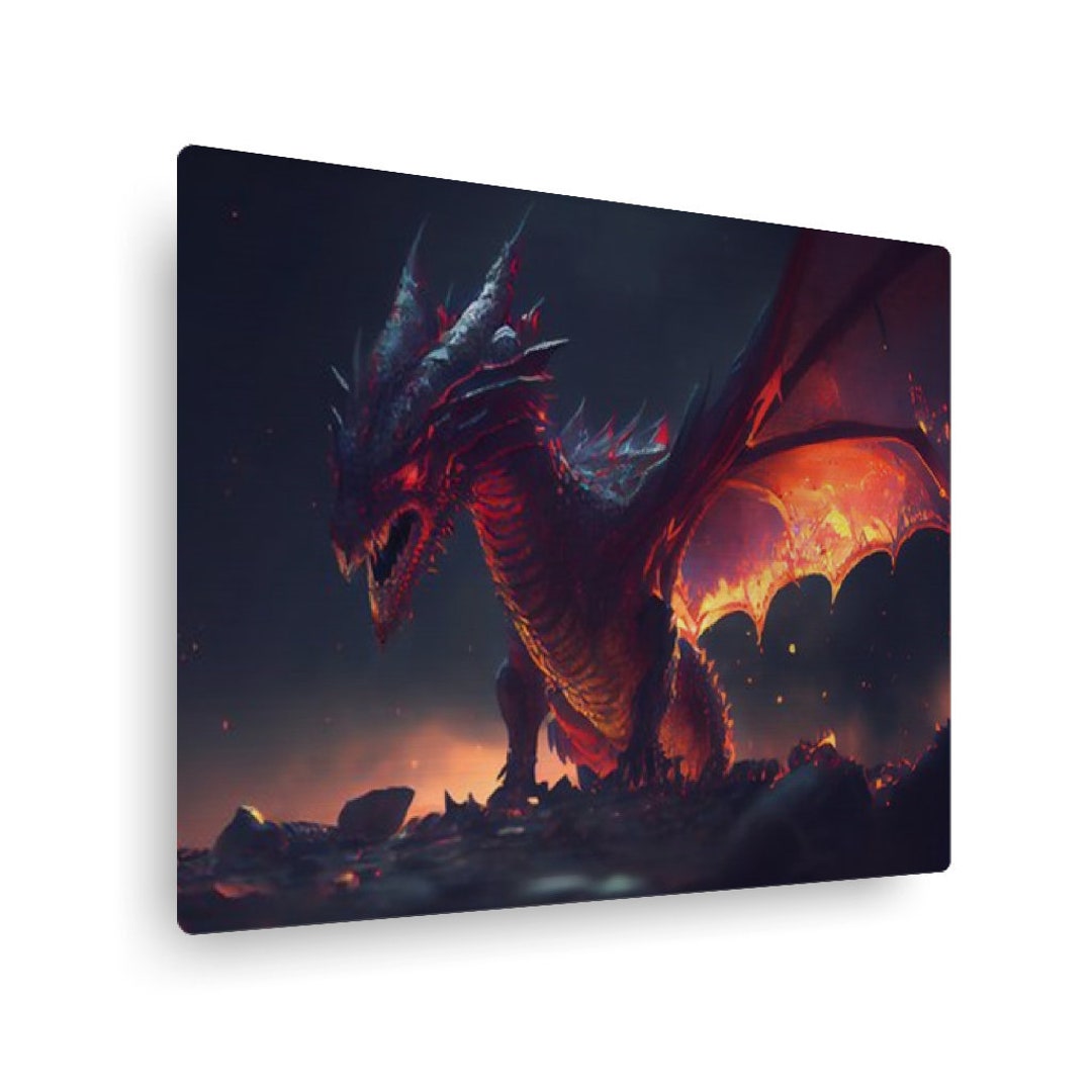 Unique 'wings of Fury' Red Fire Dragon - Horizontal Metal Art - Etsy