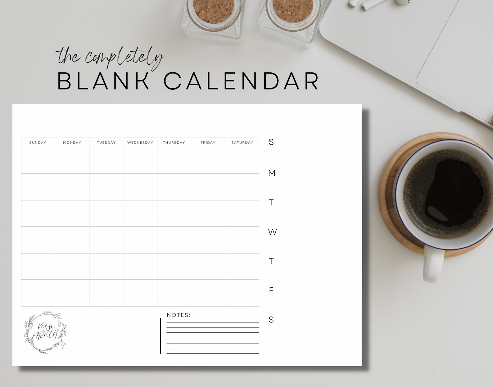 Blank Wall Calendar Minimalist Printable Calendar 2024 Calendar Bible ...