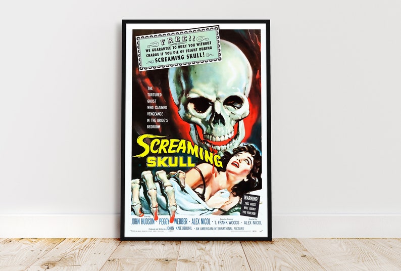 Vintage "the Screaming Skull" Movie Poster Reprint Home Decor Wall Art ...