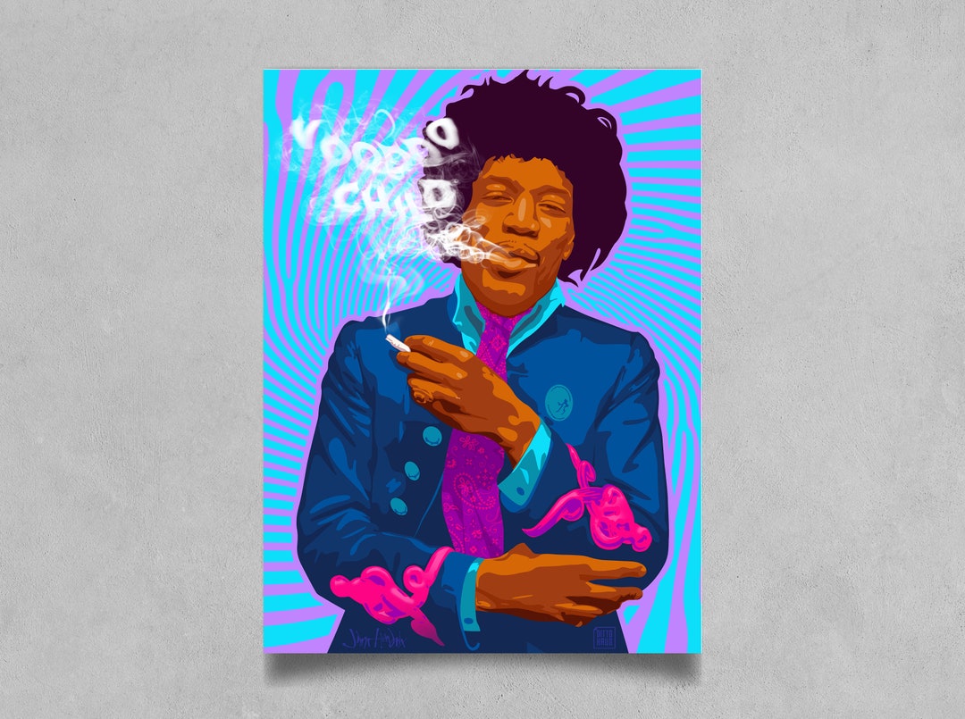 Jimi Hendrix Voodoo Child Fan Art Poster - Blues, Teal, Lavender ...