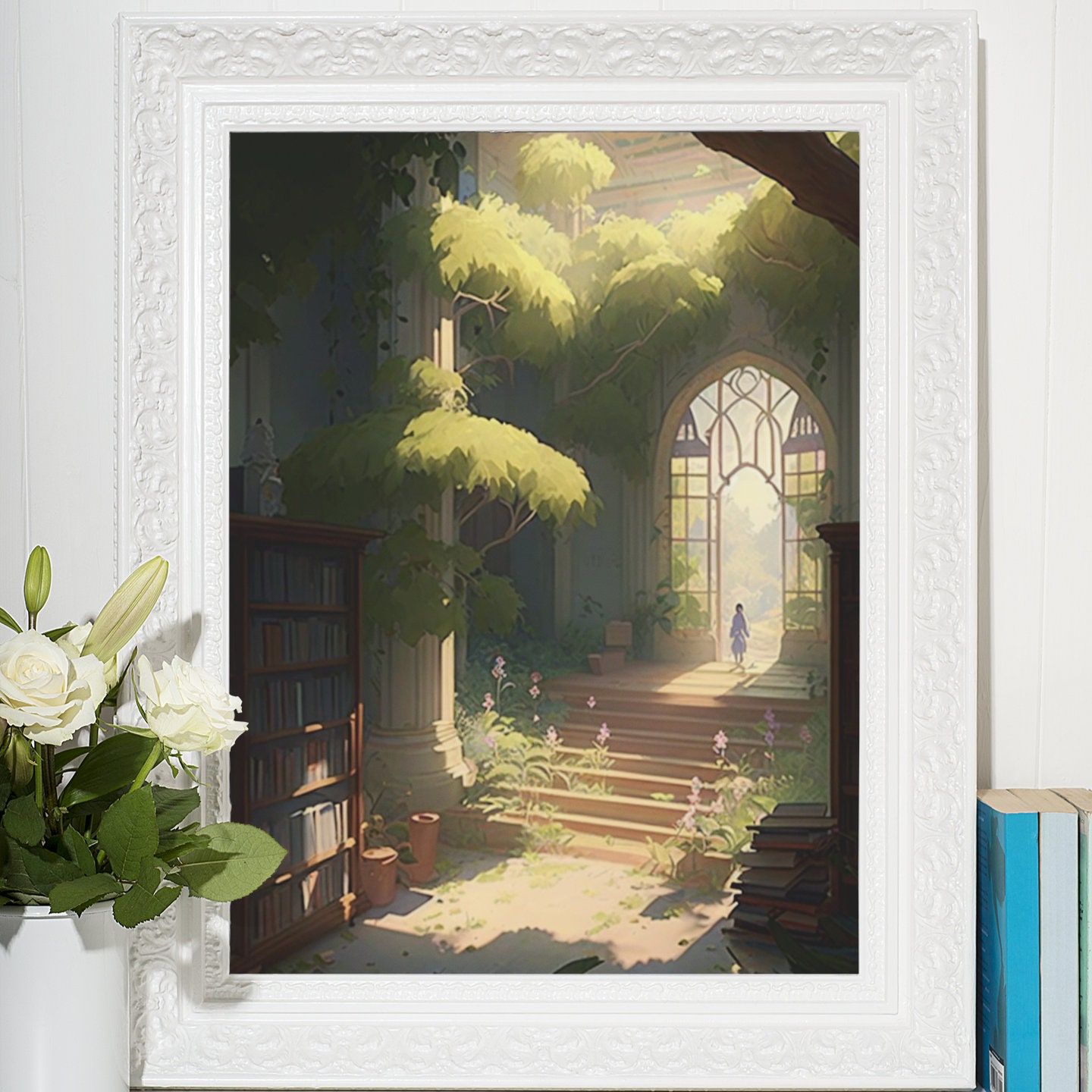 Magical Fantasy Library Artwork Anime Home Decor, Digital Gift ...