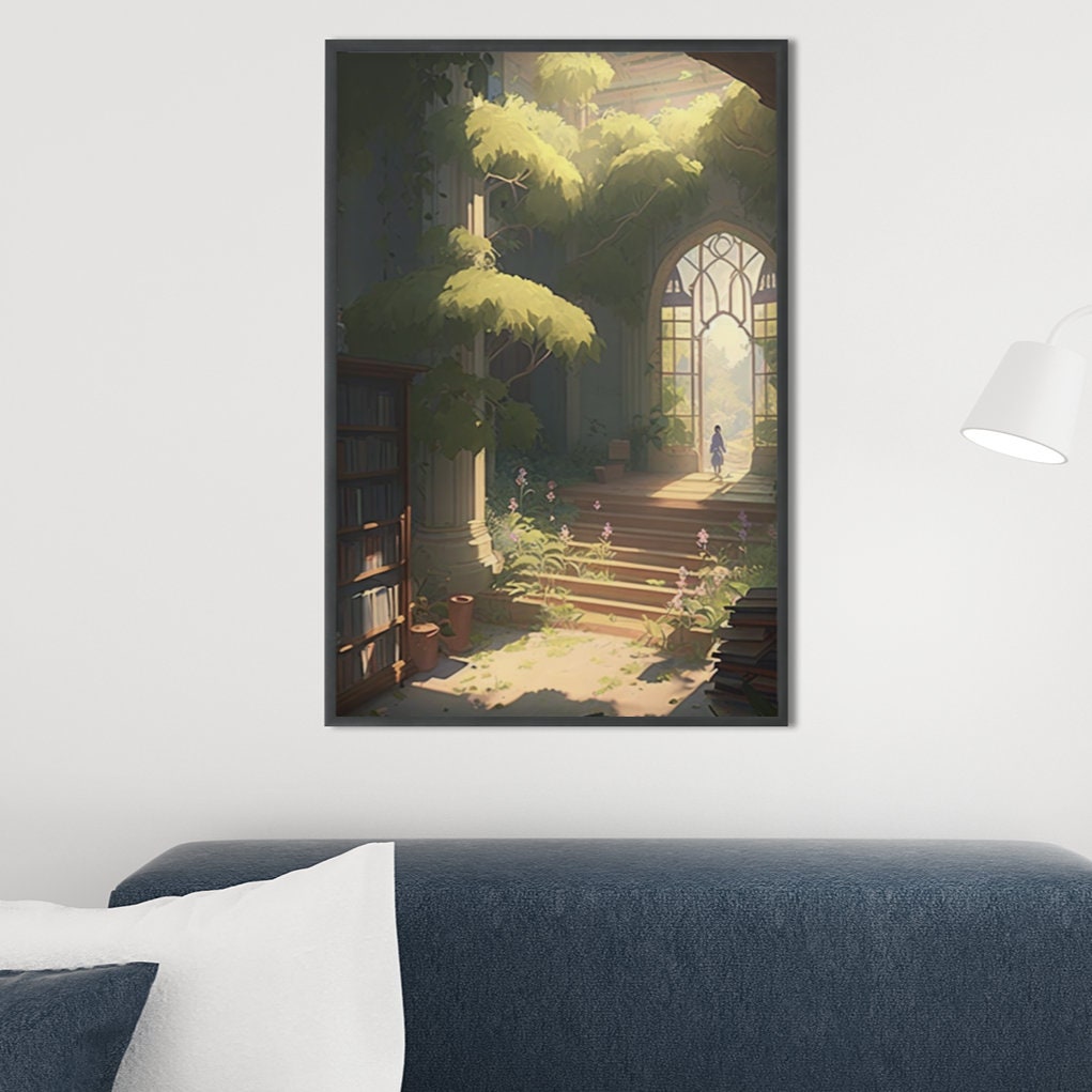 Magical Fantasy Library Artwork Anime Home Decor, Digital Gift ...