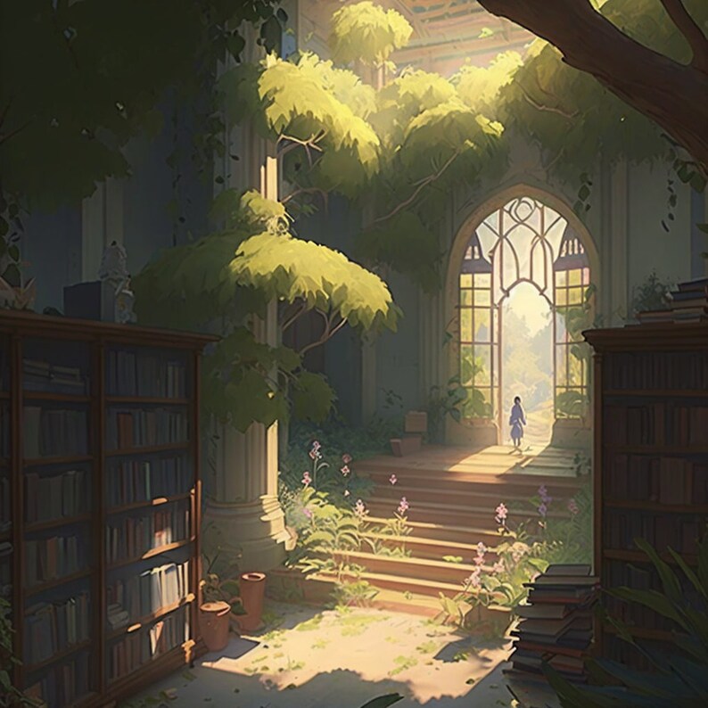 Magical Fantasy Library Artwork Anime Home Decor, Digital Gift ...