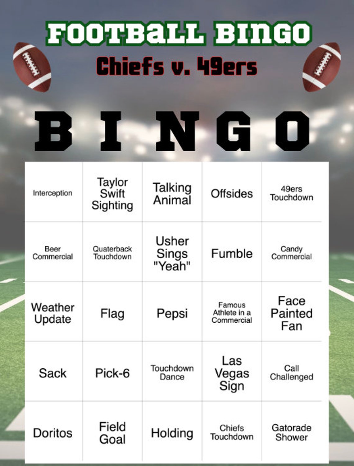 Superbowl Bingo Cards 2024 - Etsy