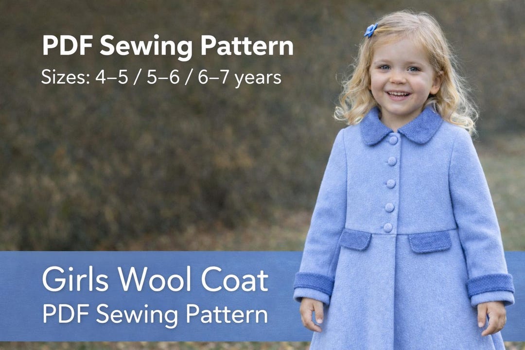 Girls Wool Coat Sewing Pattern PDF | Sizes 4–7 | Winter Coat Pattern ...