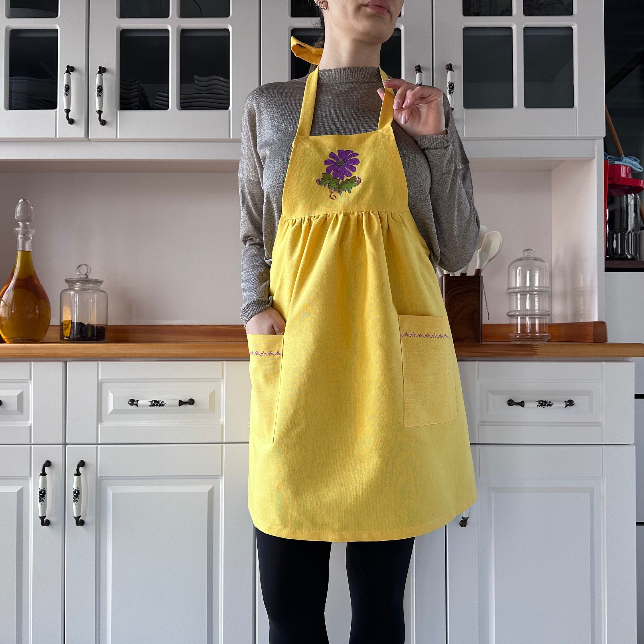 Embroidered Apron Chef Apron Retro Apron Yellow Apron Custom Apron ...
