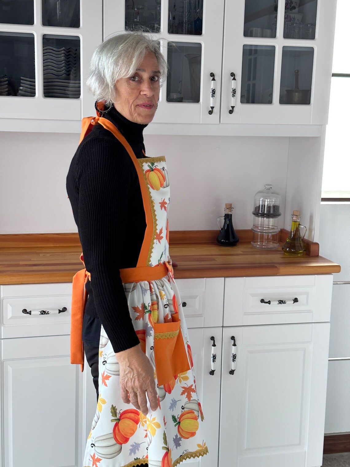 Aprons for Women/handcrafted Pumpkin-patterned Apron With Lace - Etsy