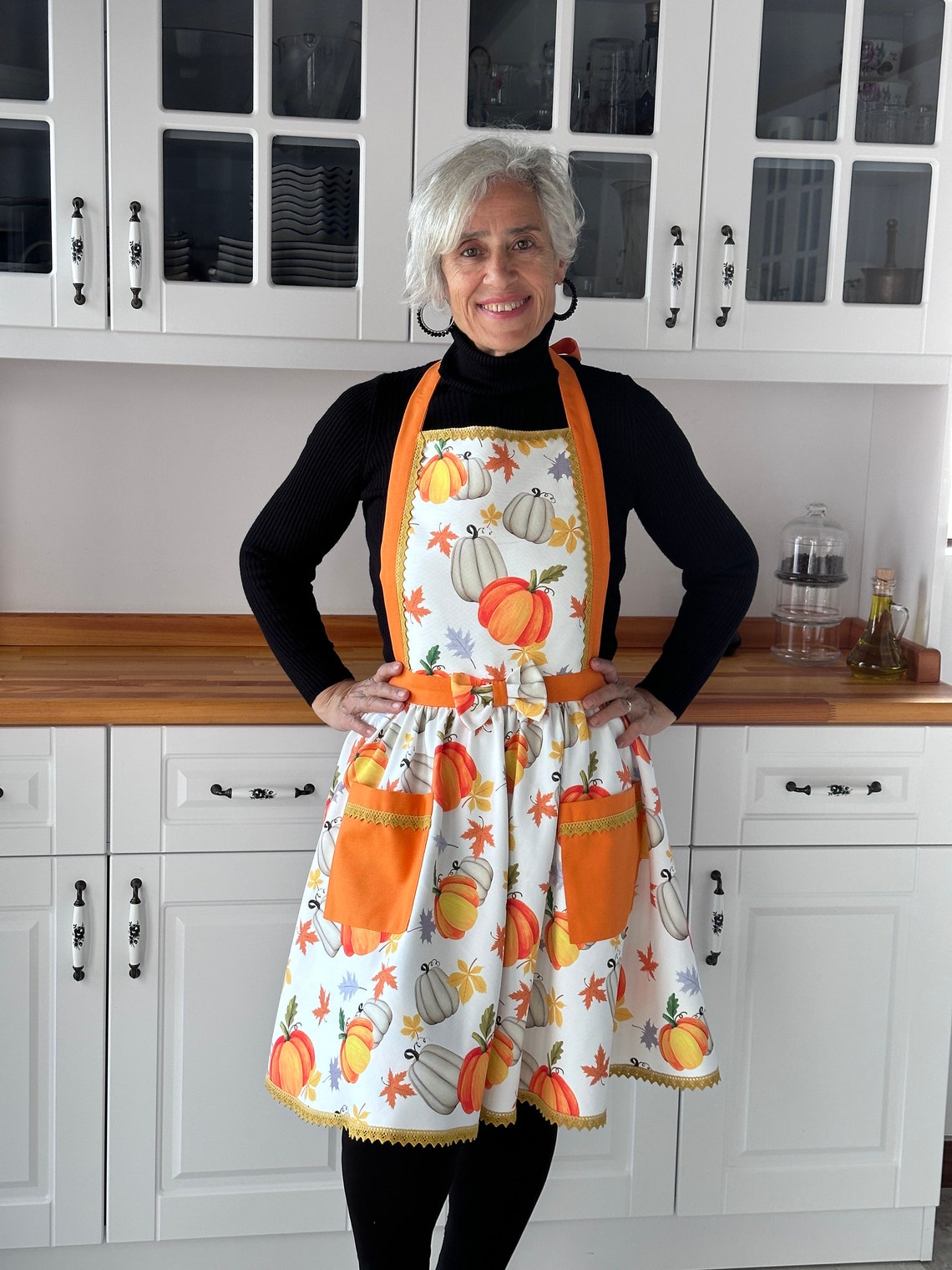 Aprons for Women/handcrafted Pumpkin-patterned Apron With Lace - Etsy