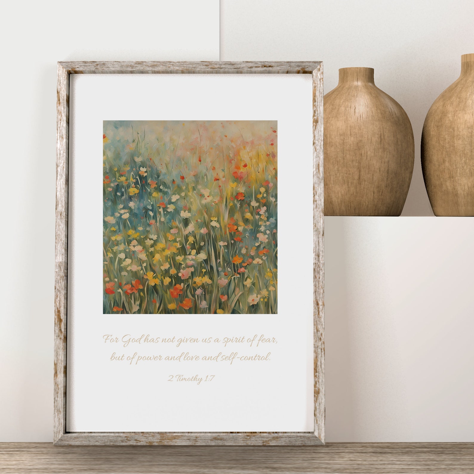 2 Timothy 1:7, Christian Poster, Flower Meadow, Bible Verse Print ...