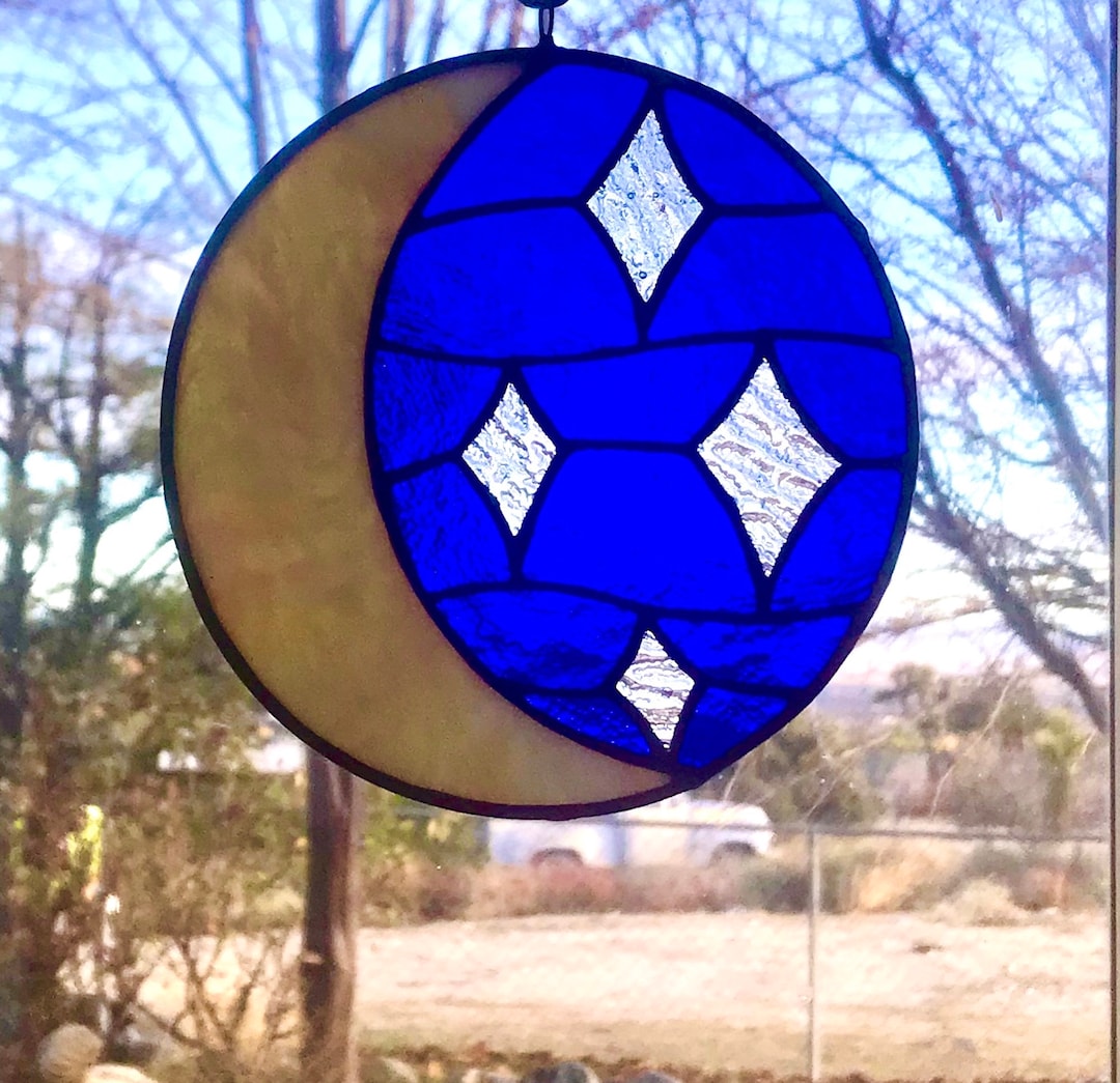 Celestial Scene, Moon and Stars Stained Glass Sun Catcher Window ...